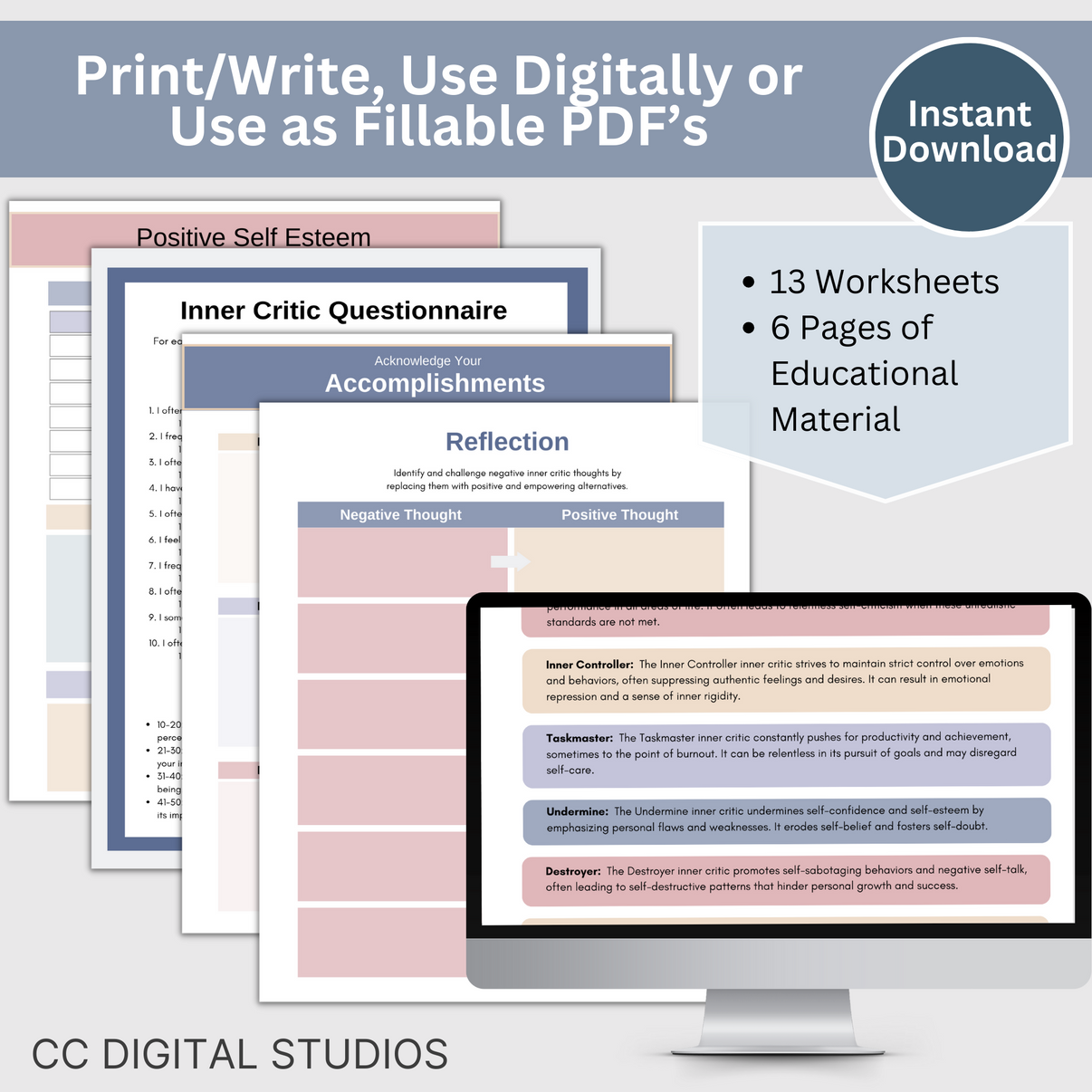 Inner Critic Therapy Worksheets: Boost Self-Esteem & Self-Compassion ...