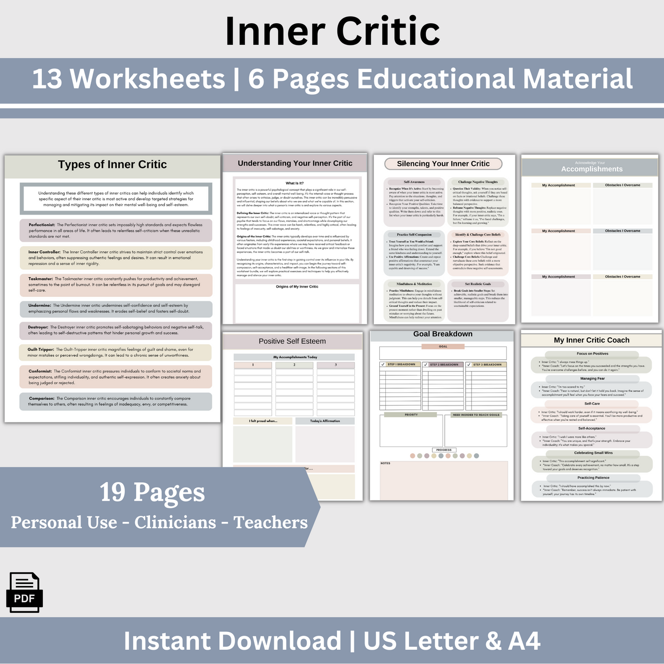 Inner Critic Therapy Worksheets: Boost Self-Esteem & Self-Compassion ...