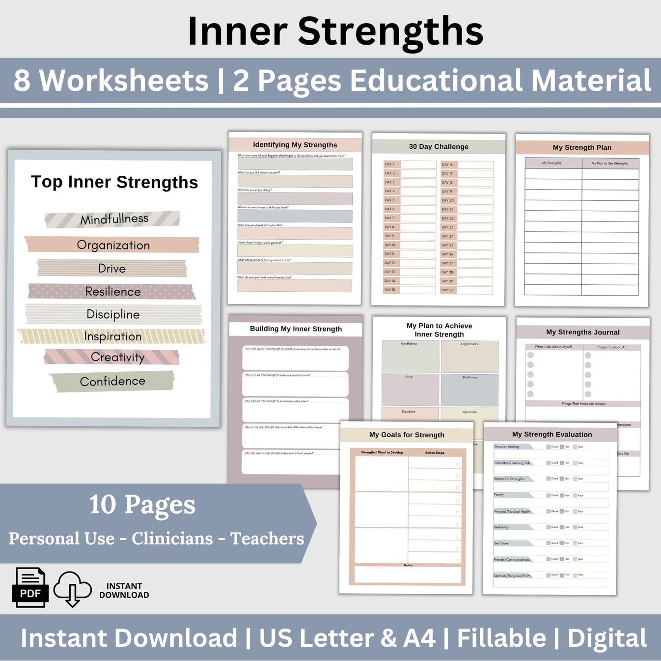Inner Strength Worksheets: Anxiety Relief & Coping Skills in Internal ...