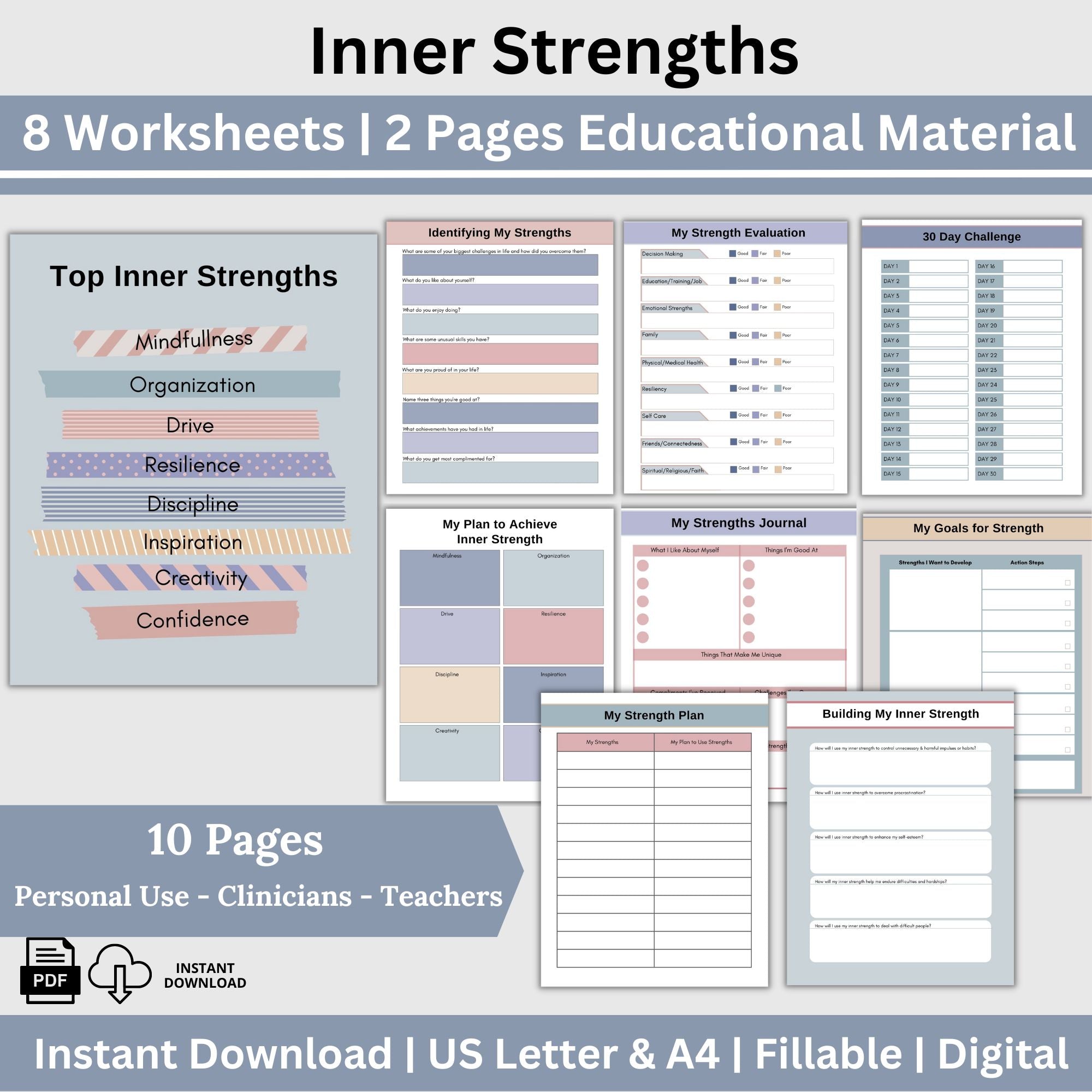 Inner Strength Worksheets: Anxiety Relief & Coping Skills in Internal ...
