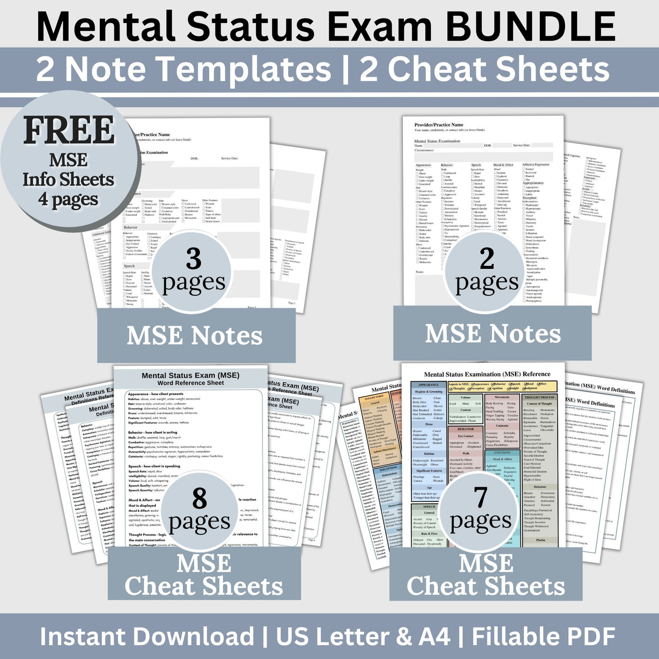 Mental Status Exam Bundle: MSE Cheat Sheets for Therapists and Counsel ...