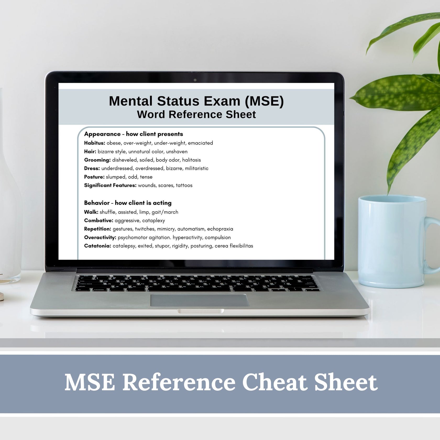 Mental Status Exam (MSE) Quick Reference Cheat Sheet for Therapists an ...