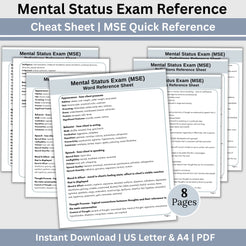 Mental Status Exam (MSE) Quick Reference Cheat Sheet for Therapists an ...