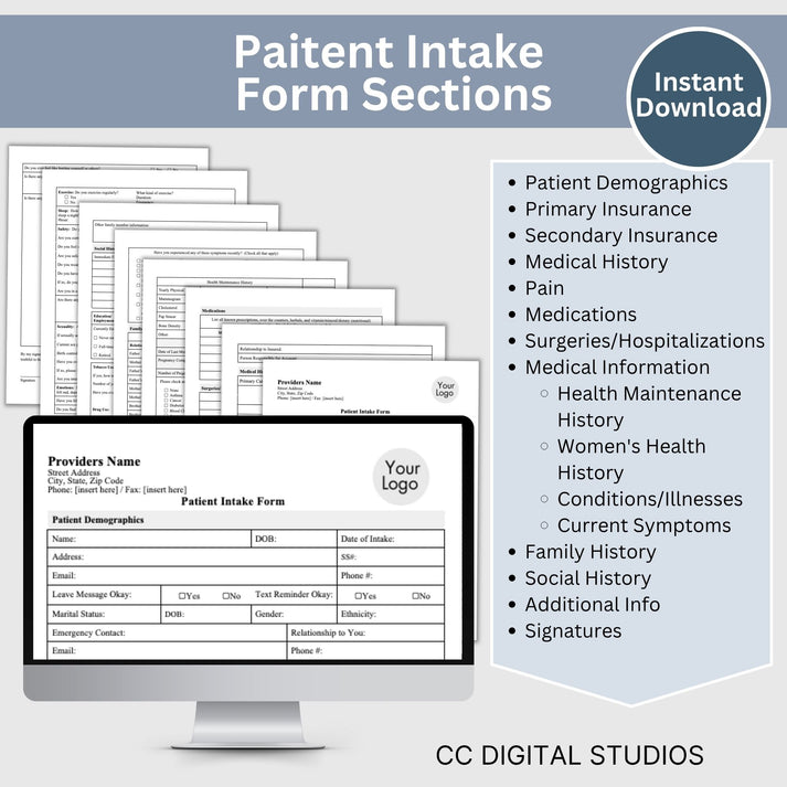 Medical Patient Intake Form - WORD Doc – CCDigitalStudios