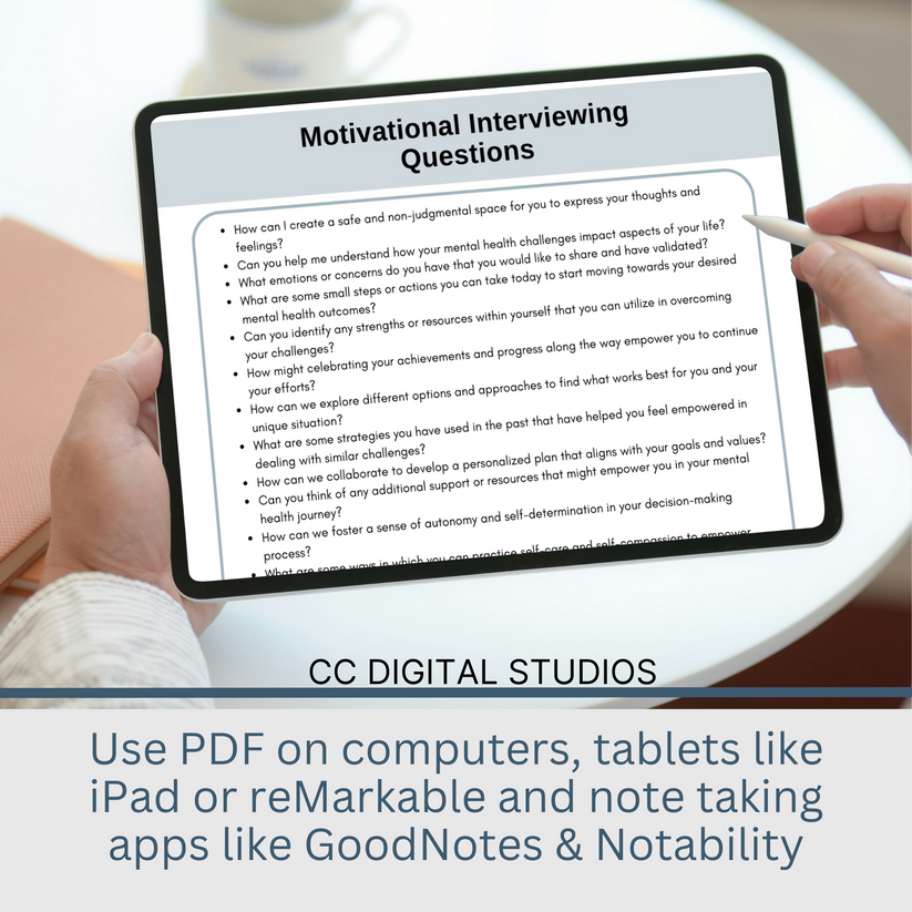 Motivational Interviewing Resource: Therapy Questions and Cheat Sheets – CCDigitalStudios