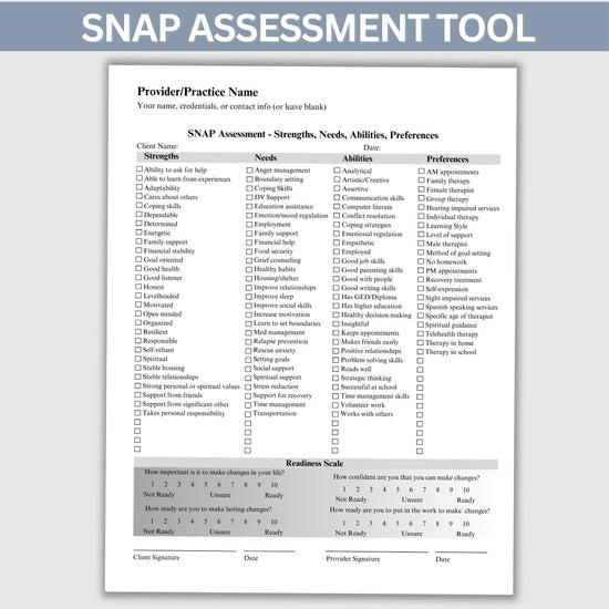 Needs Assessment (SNAP) Forms for Social Workers and Counselors ...