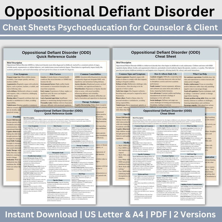 Oppositional Defiant Disorder Therapy Cheat Sheet: 2 IN 1 Psychoeducat ...