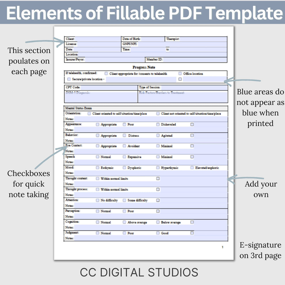 Progress Note Template with MSE: Streamline Counseling Documentation ...