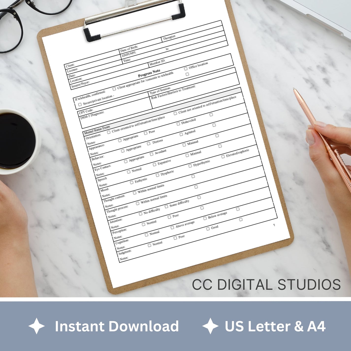 Progress Note with MSE Mental Status Exam, Counseling Office Forms, Th – CCDigitalStudios