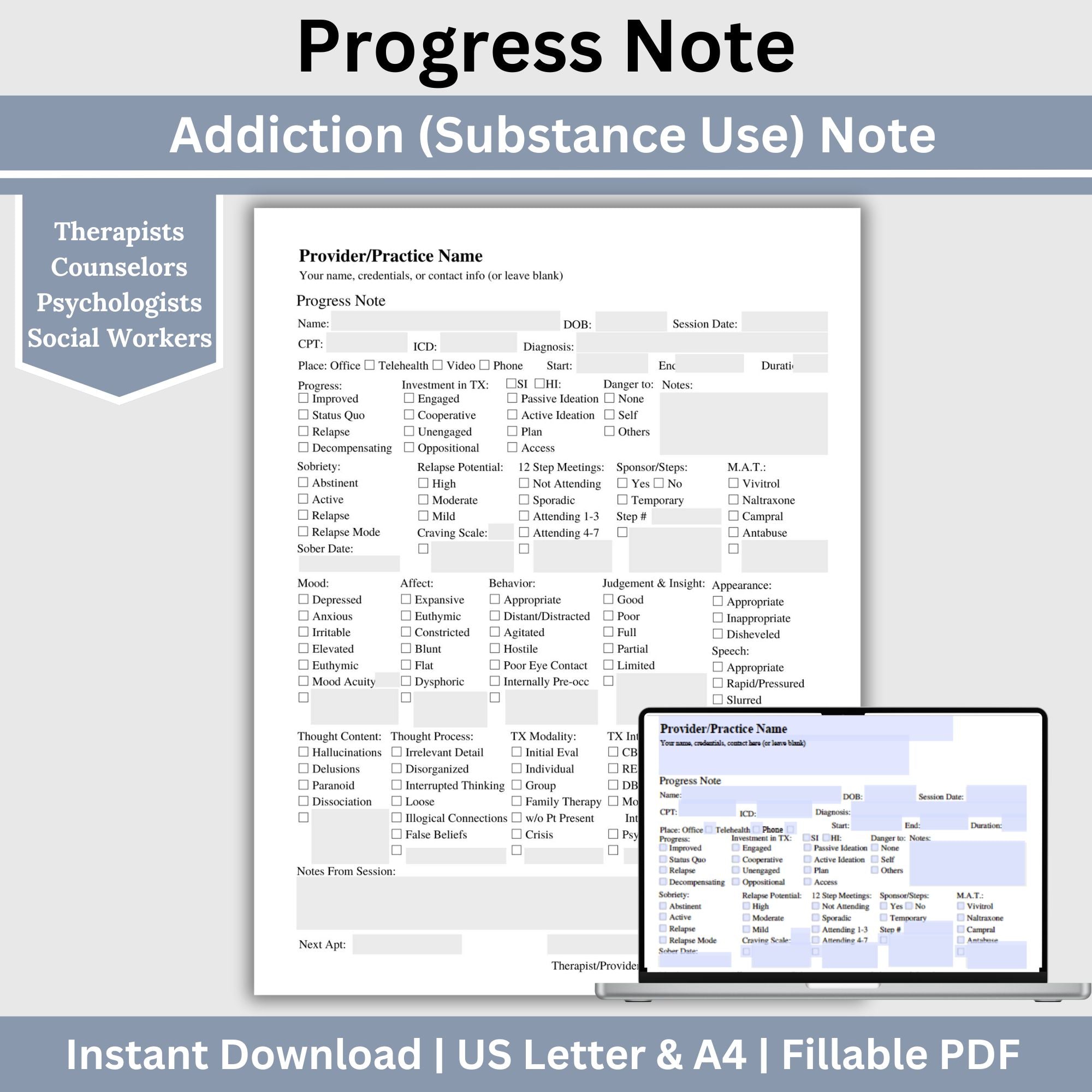 Addiction Counselor Progress Note Template – CCDigitalStudios