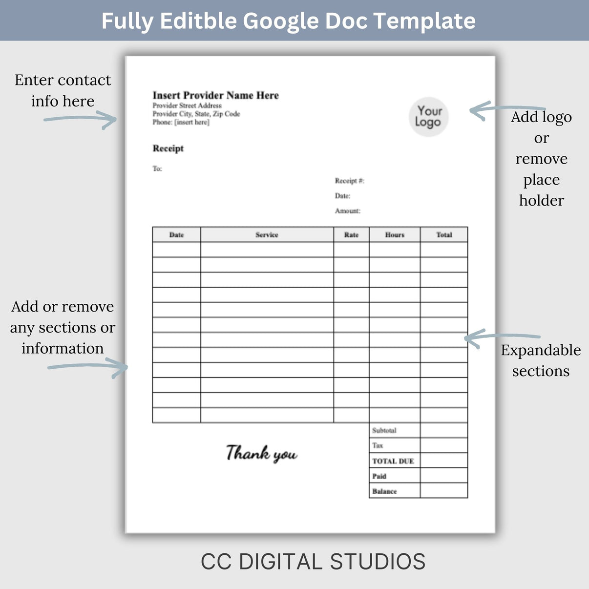 Receipt Template for Therapist Office: Transparent and Professional ...