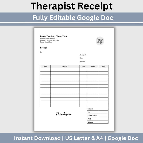 Receipt Template for Therapist Office: Transparent and Professional ...