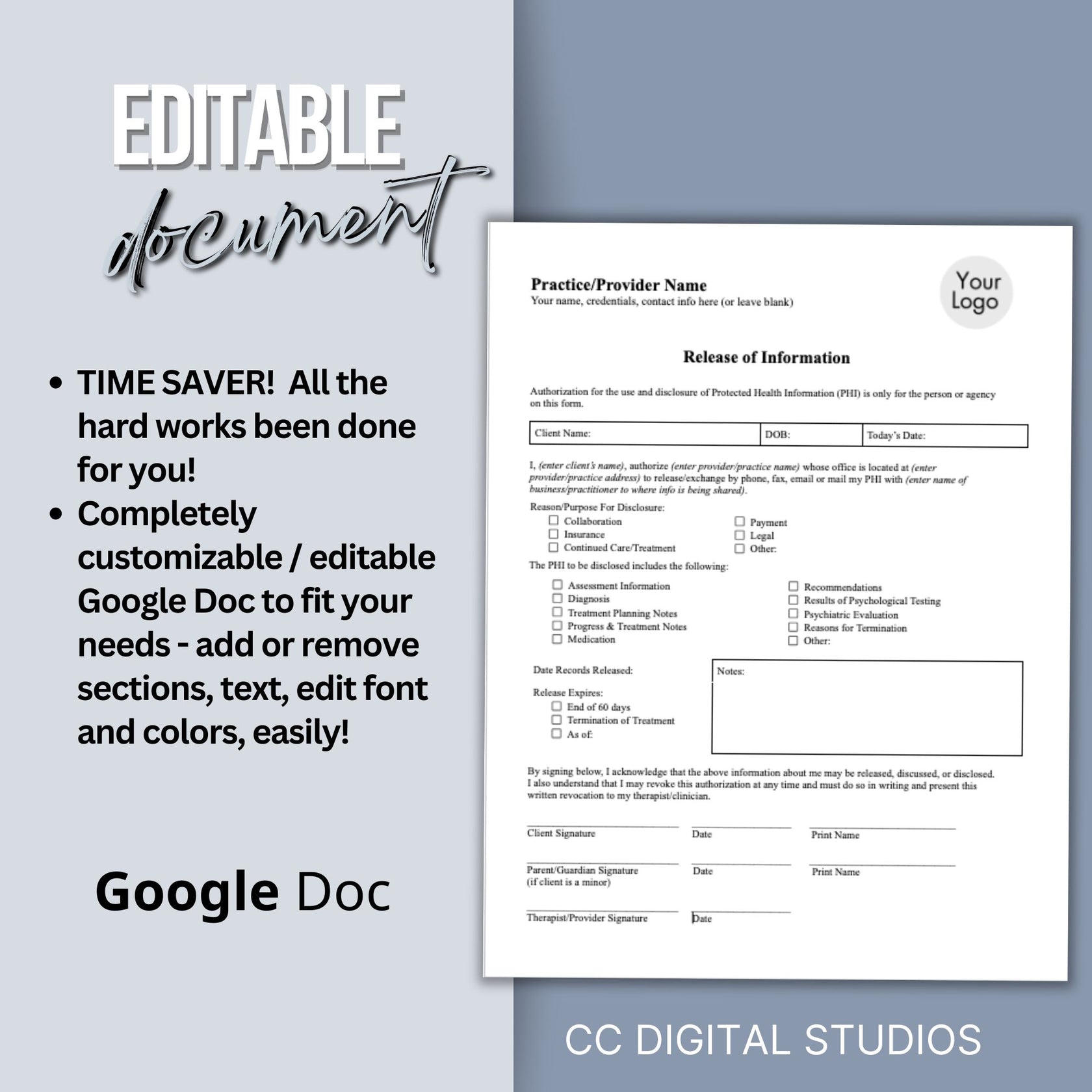 Release of Information (ROI) Form: Essential for Therapist Client Onbo ...