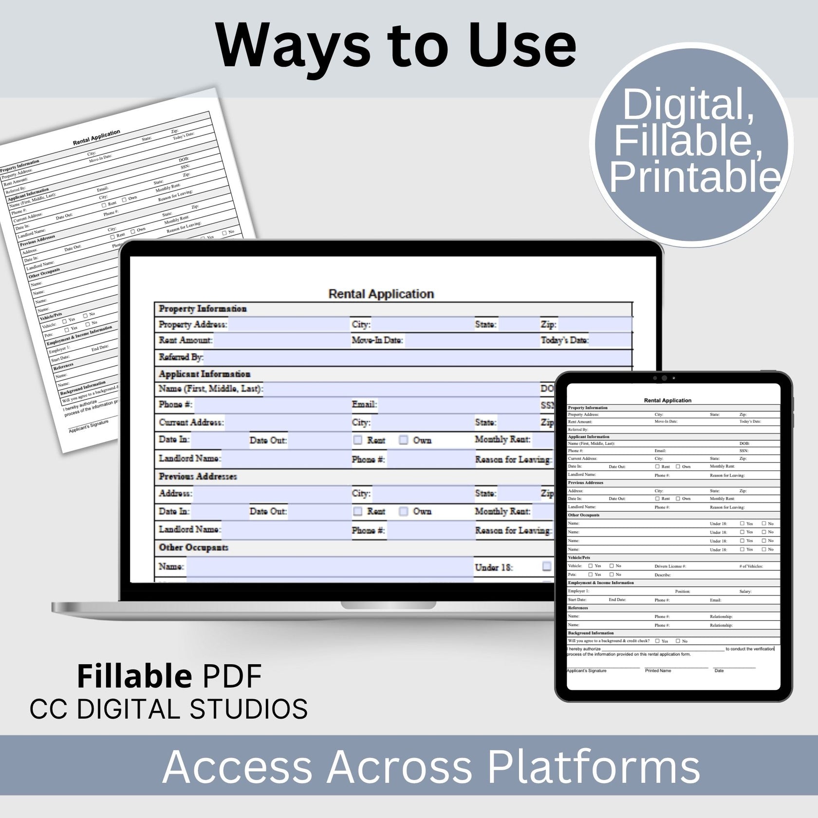 Rent Application Landlord Agreement - Fillable PDF – CCDigitalStudios