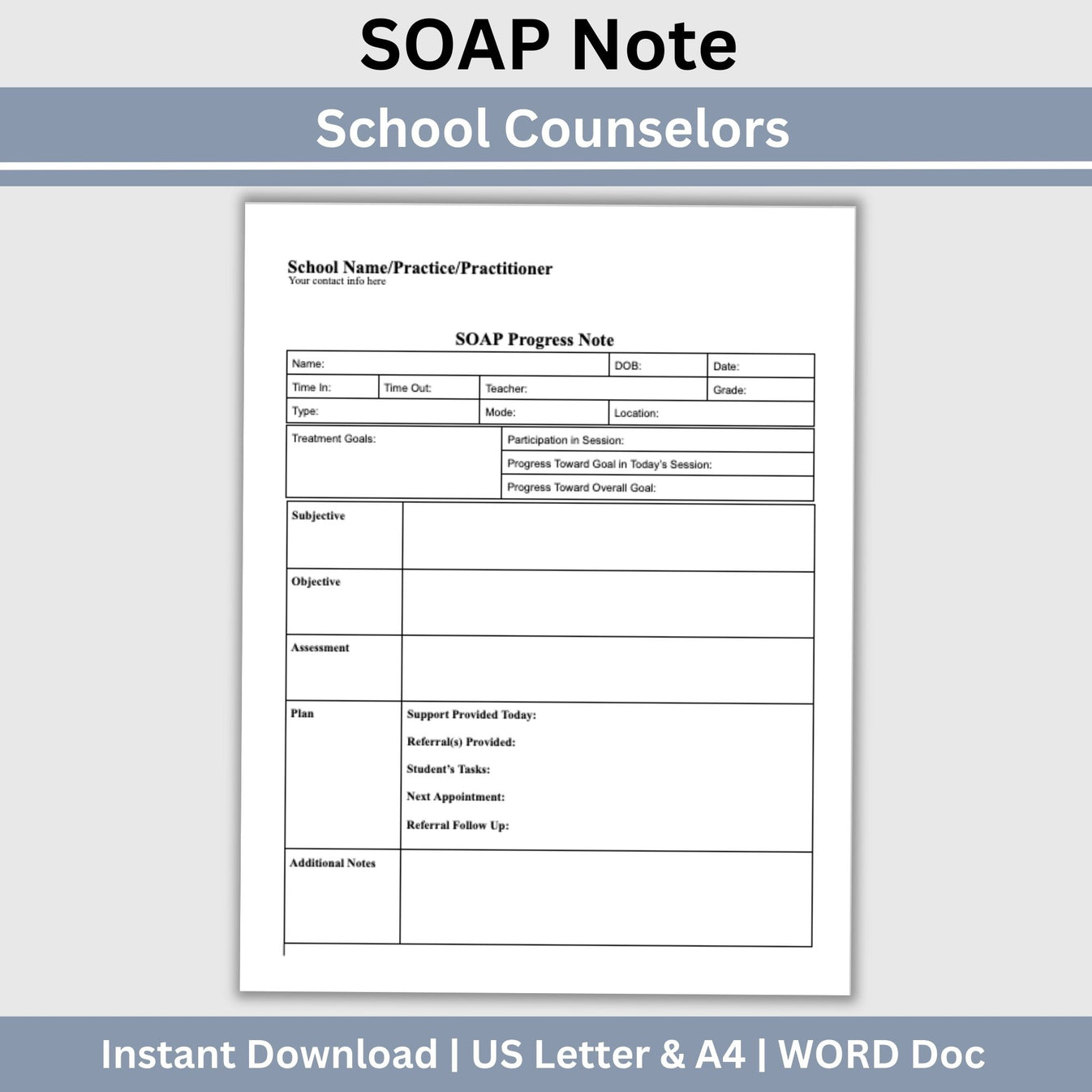 SOAP Progress Note Template for School Counselors – CCDigitalStudios