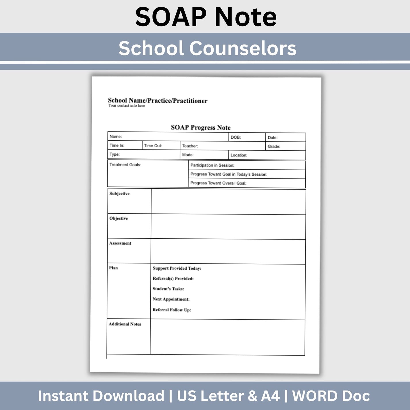 SOAP Progress Note Template for School Counselors – CCDigitalStudios