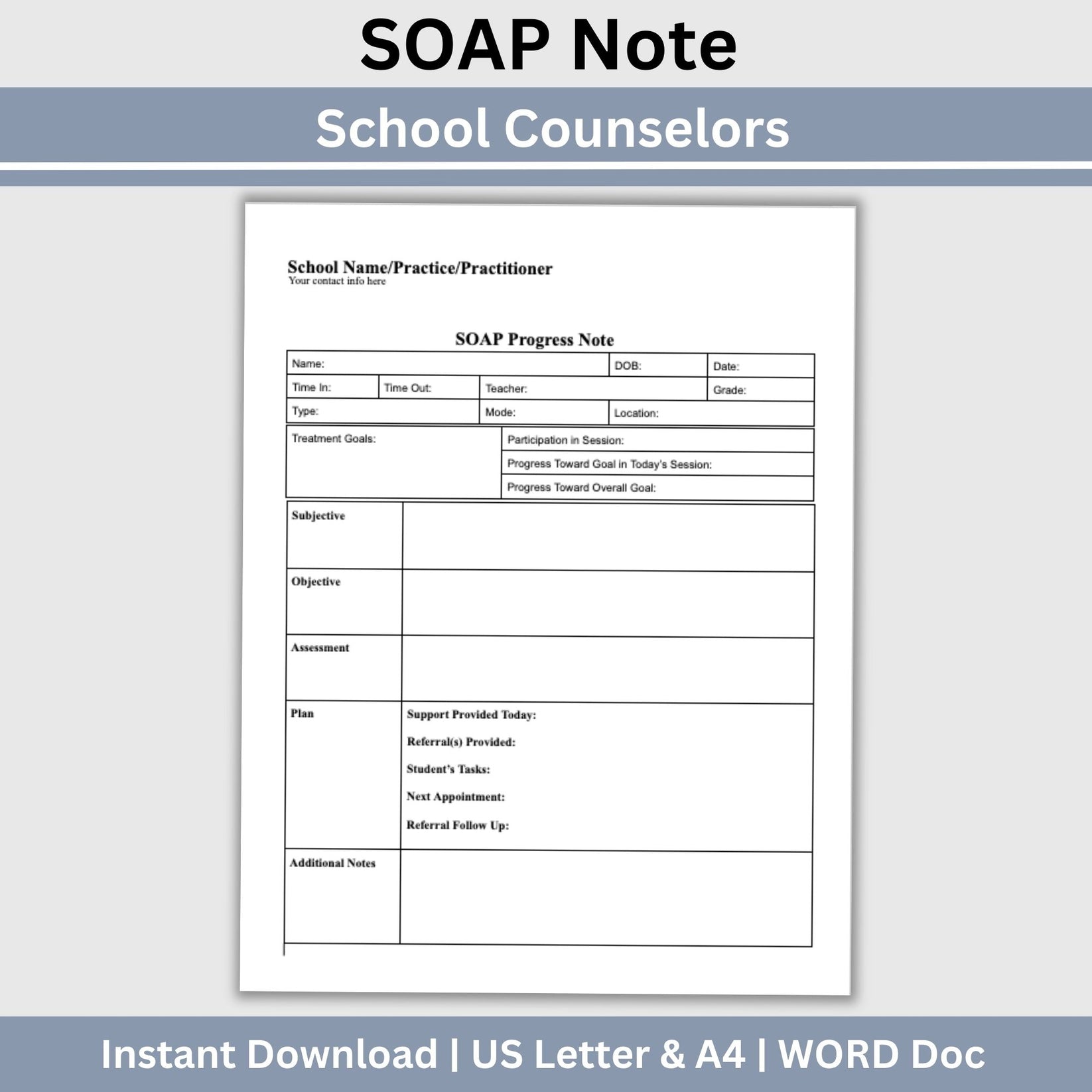 SOAP Progress Note Template for School Counselors – CCDigitalStudios