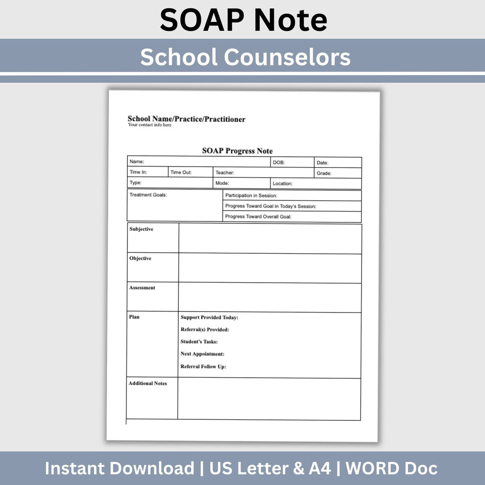SOAP Progress Note Template for School Counselors – CCDigitalStudios