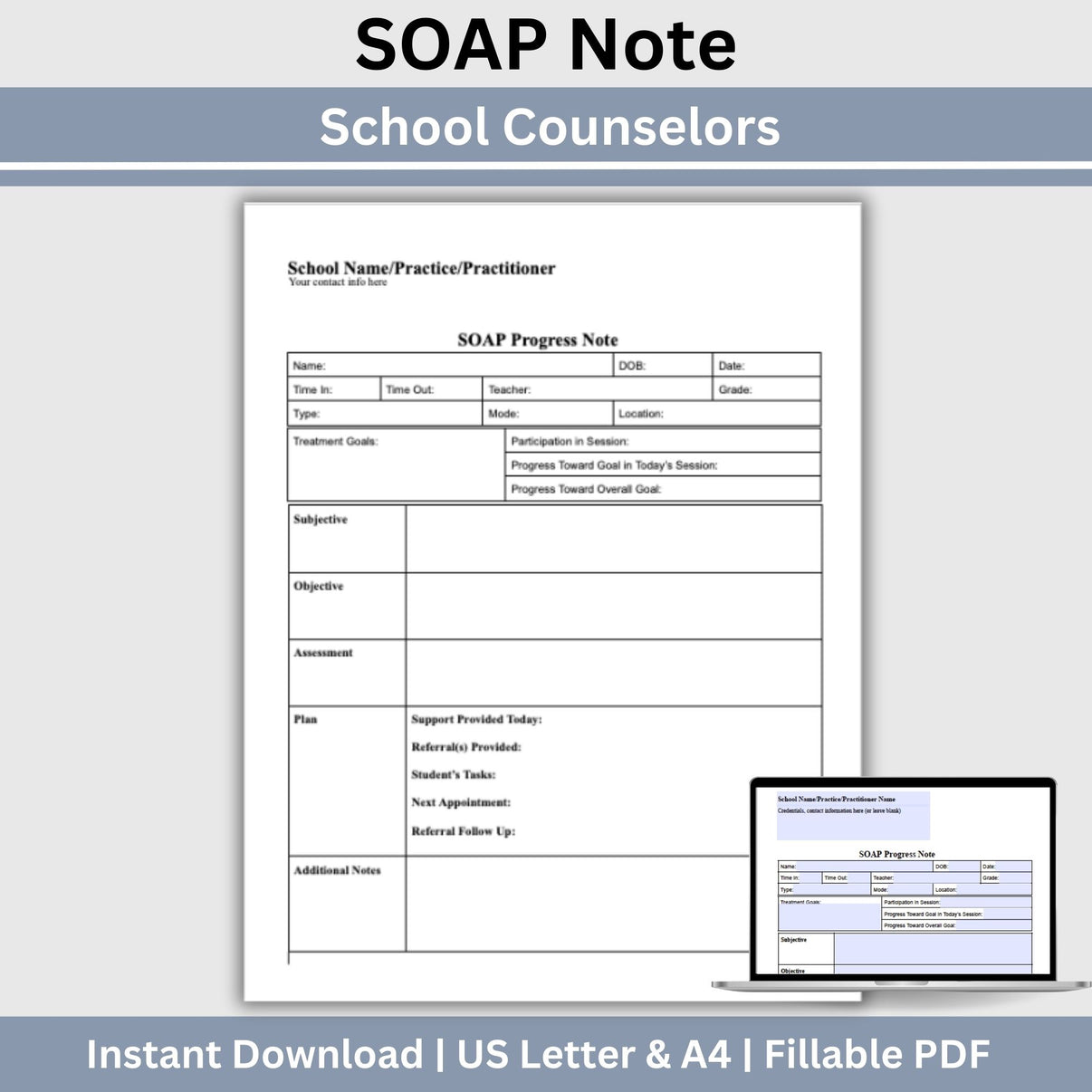 SOAP Progress Note Template for School Counselors – CCDigitalStudios