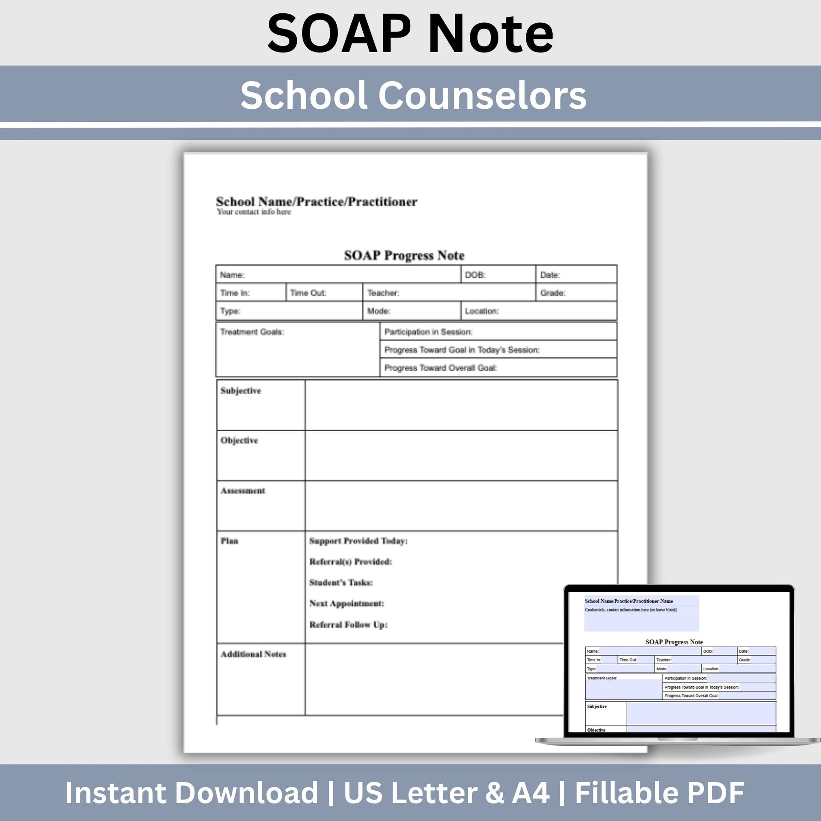 SOAP Progress Note Template for School Counselors – CCDigitalStudios