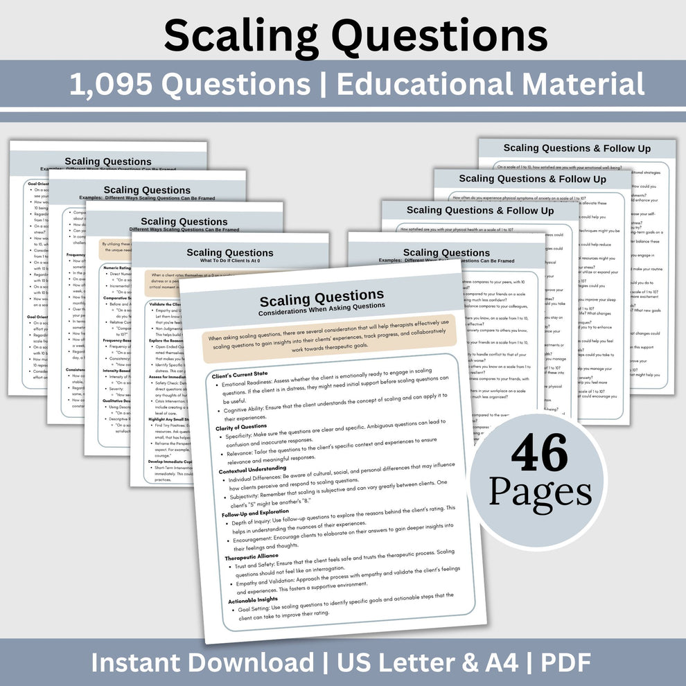 Therapy Scaling Questions for Counseling Sessions: Therapy Cheat Sheet ...