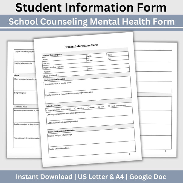 Student Information Form: Essential Tool for School Counselors and Psy ...