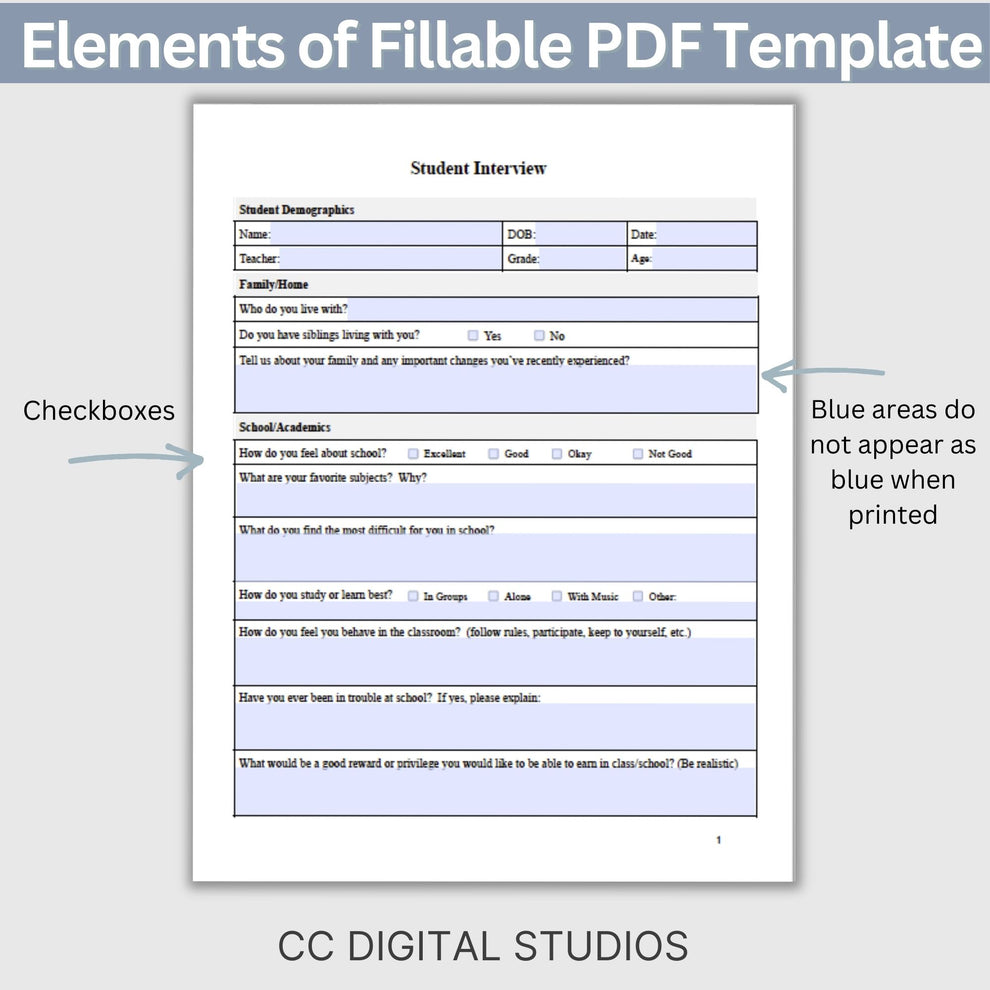 Student Interview Form: Essential Tool for School Counselors and Psych ...