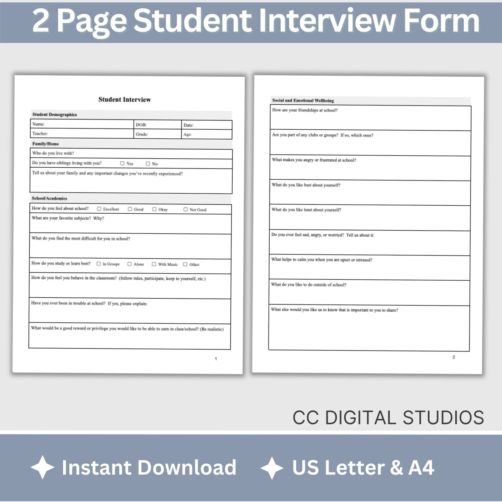 Student Interview Form: Essential Tool for School Counselors and Psych ...