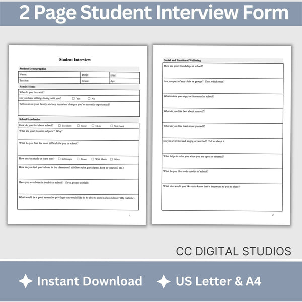 Student Interview Form: Essential Tool for School Counselors and Psych ...