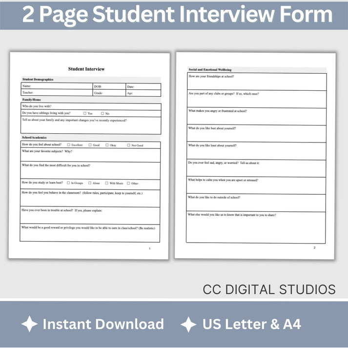 Student Interview Form: Essential Tool for School Counselors and Psych ...