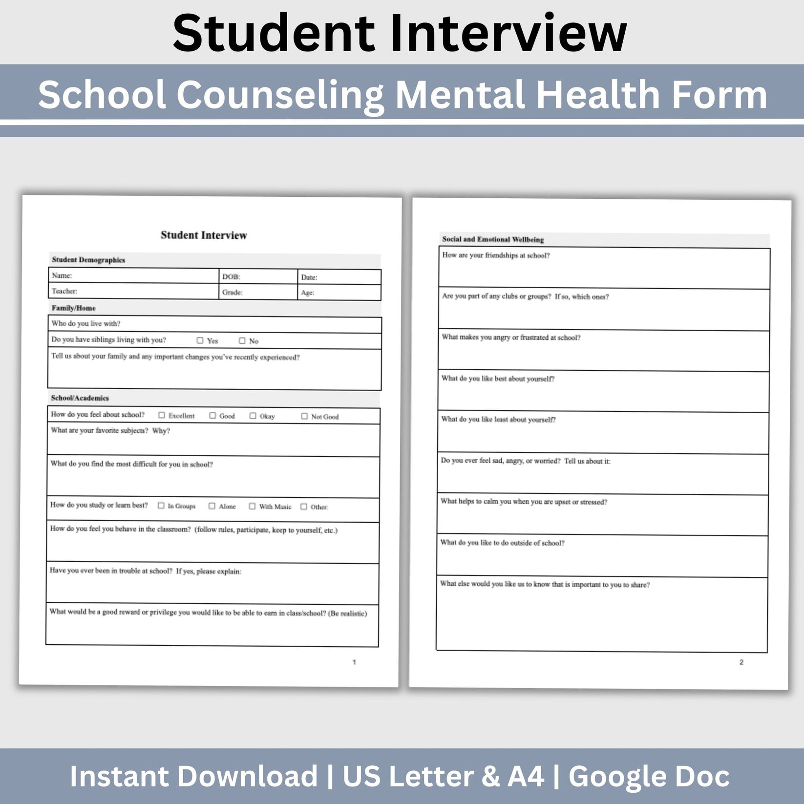 Student Interview Form: Essential Tool for School Counselors and Psych ...