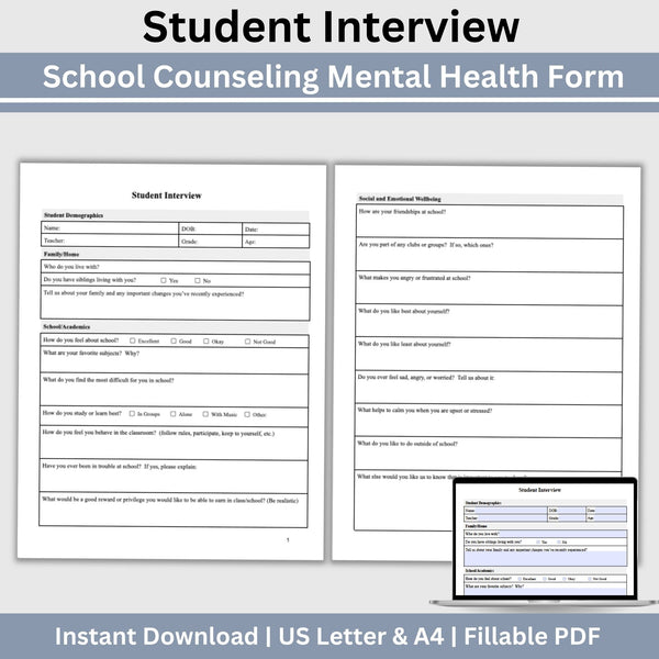 Student Interview Form: Essential Tool for School Counselors and Psych ...