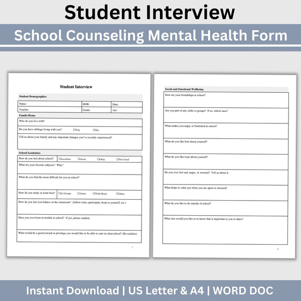 Student Interview Form: Essential Tool for School Counselors and Psych ...