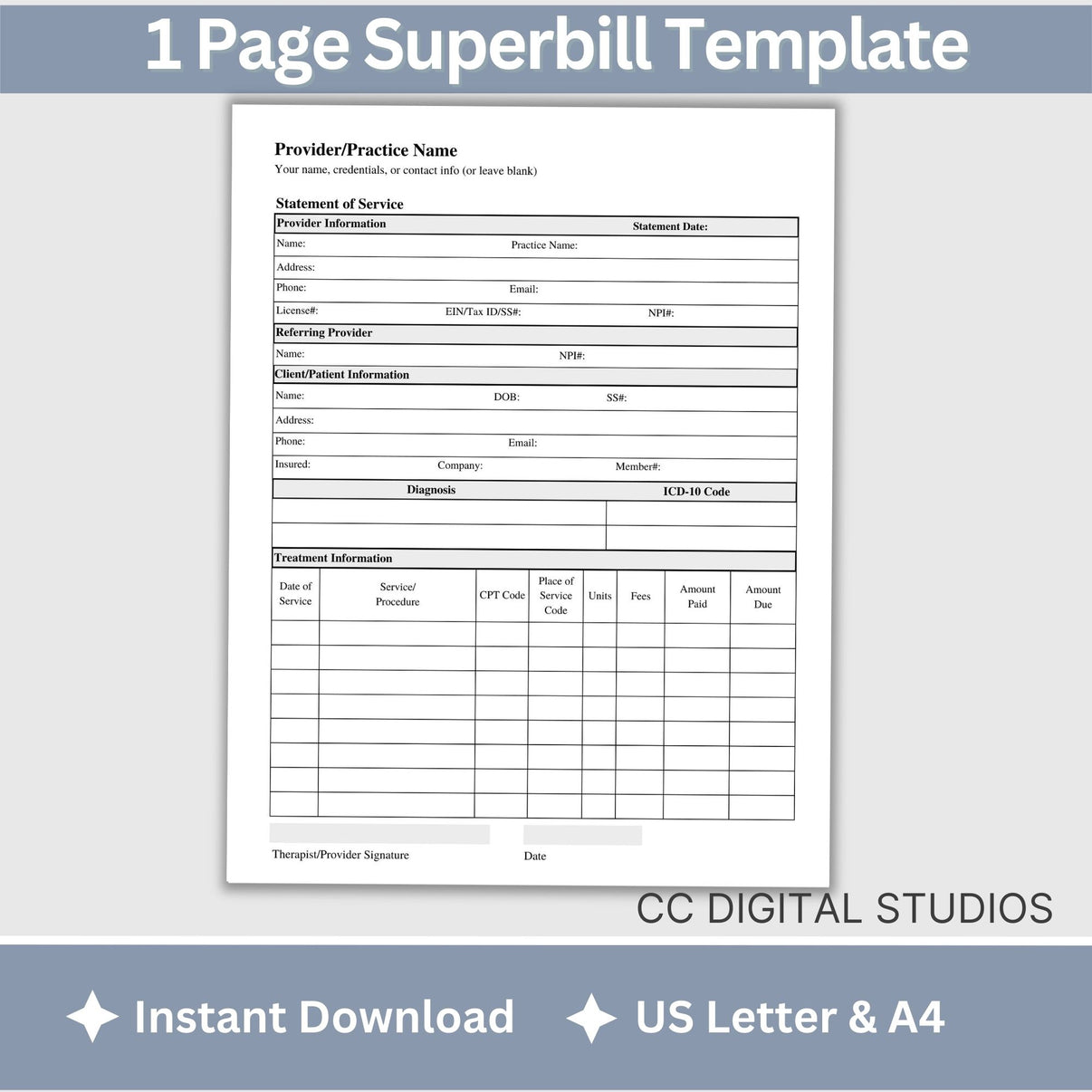 Superbill Invoice Template for Mental Health Clinicians – CCDigitalStudios