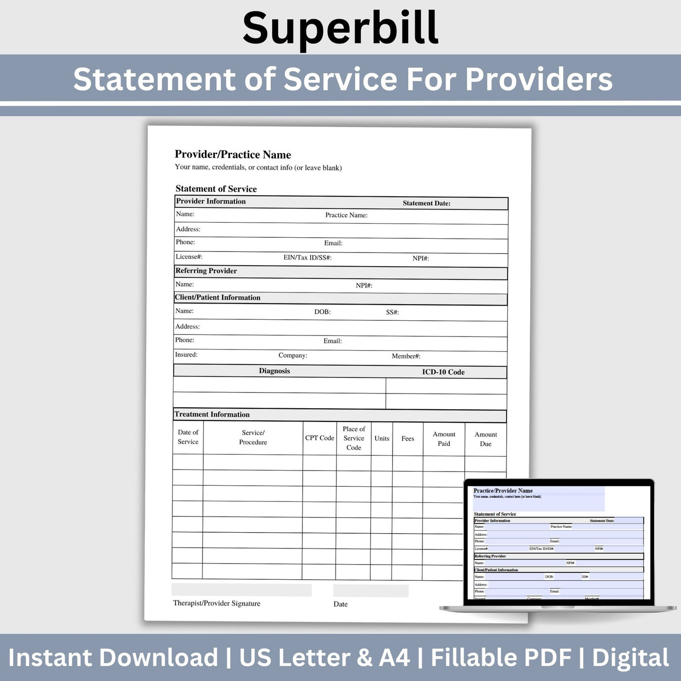 Invoice Template Superbill Mental Health, Superbill Template, Therapy ...