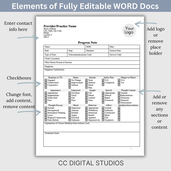Telemental Health Progress Notes, Consents, and SOAP Notes: Streamline ...