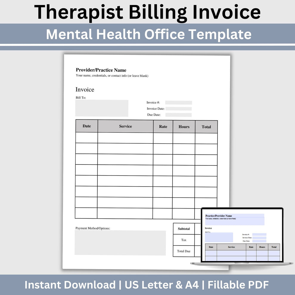 Invoice Template for Private Practice, Fillable PDF Private Counseling ...
