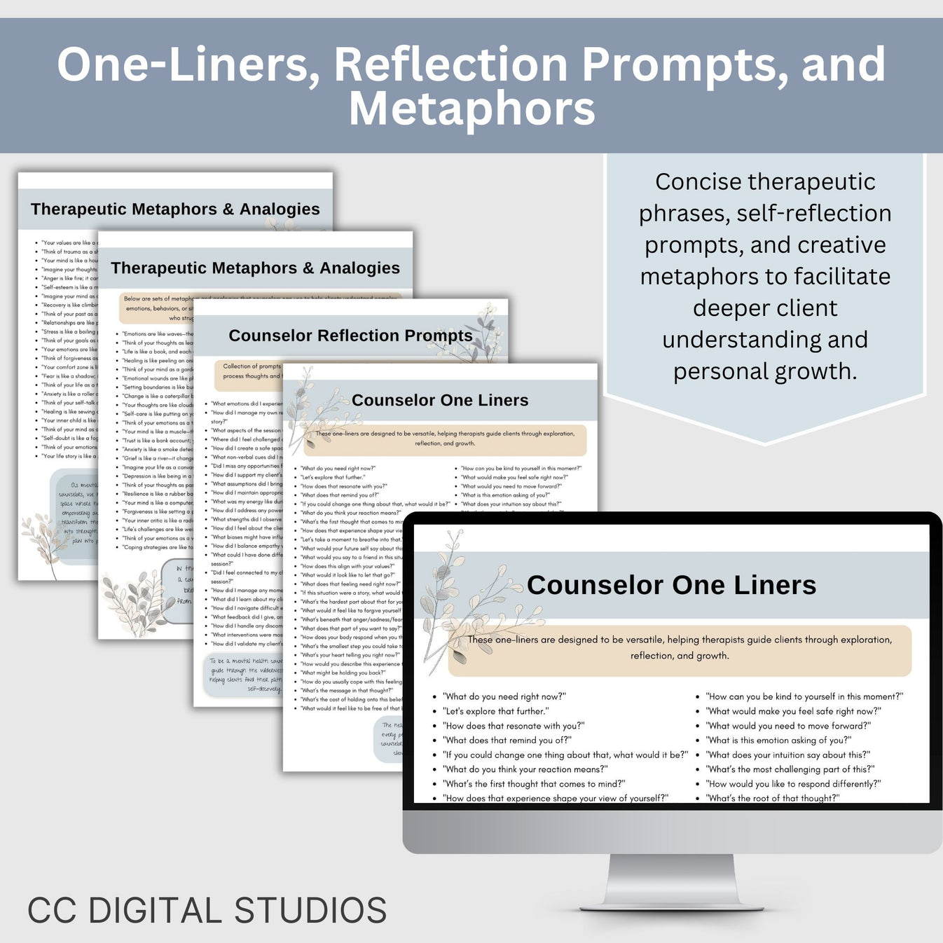 Counselor One Liners, Reflection Prompts & Metaphors: Mental Health Ch – CCDigitalStudios
