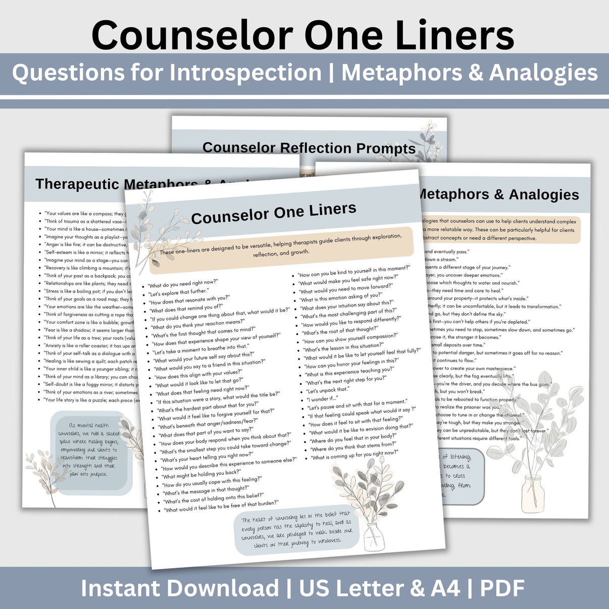 Counselor One Liners, Reflection Prompts & Metaphors: Mental Health Ch ...