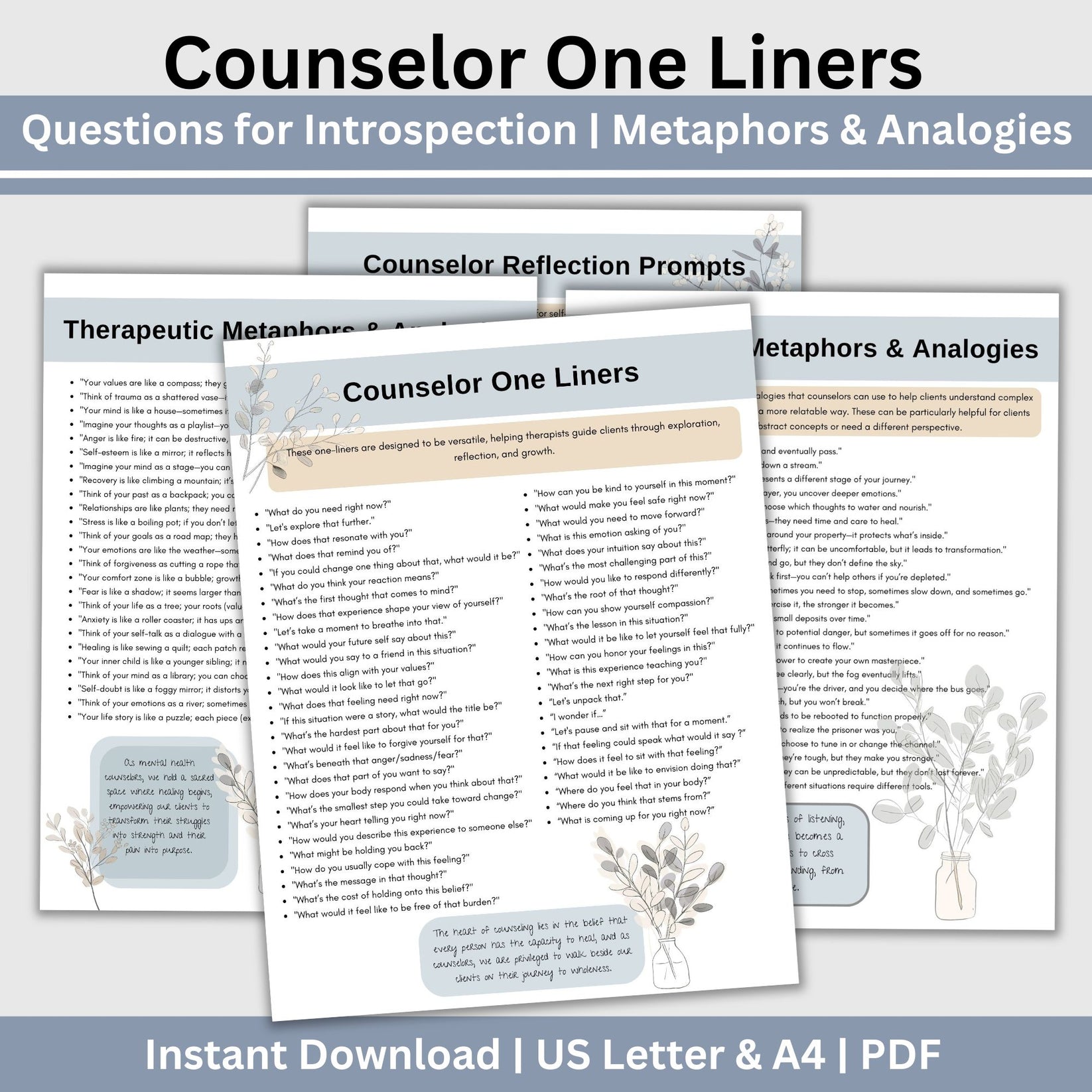 Counselor One Liners, Reflection Prompts & Metaphors: Mental Health Ch ...