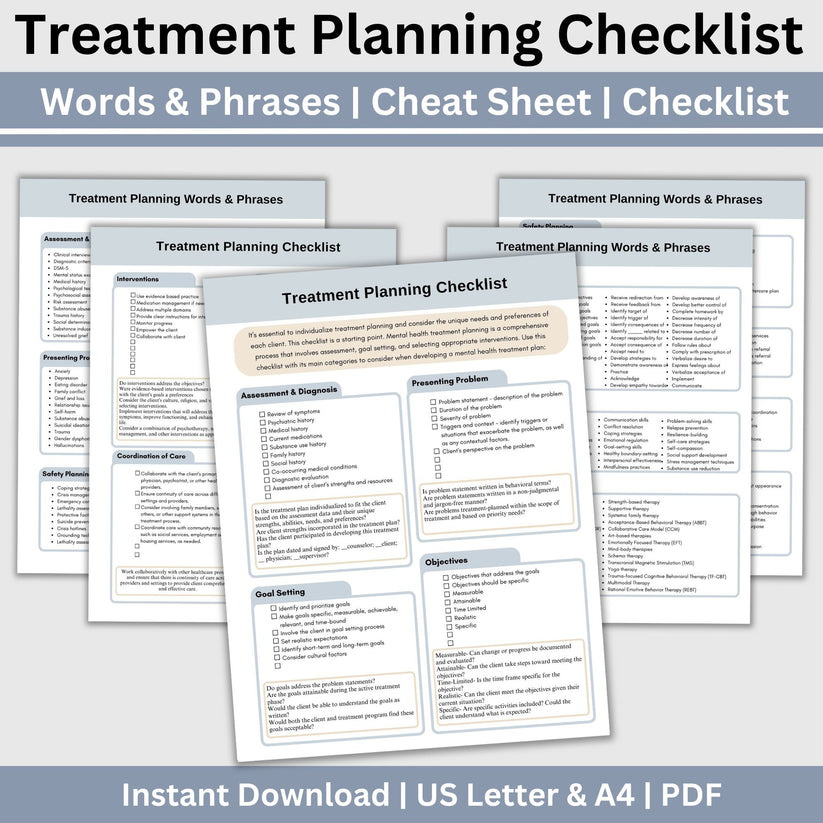 Treatment Plan Checklist for Therapist Documentation, Therapy Cheat Sh ...