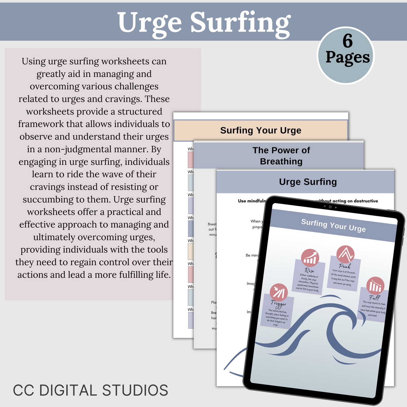 Urge Surfing CBT Worksheets, Addiction Recovery, DBT, Therapy Workshee ...