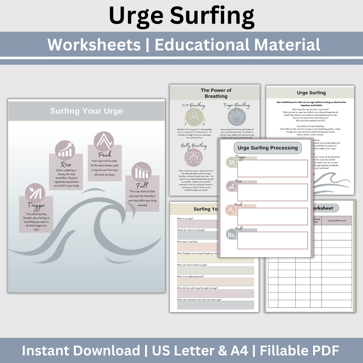 Urge Surfing Therapy Worksheets: Navigate Cravings and Foster Emotiona ...