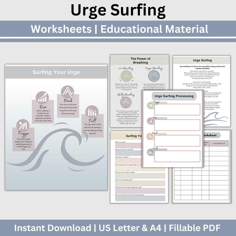 Urge Surfing Therapy Worksheets: Navigate Cravings and Foster Emotiona ...