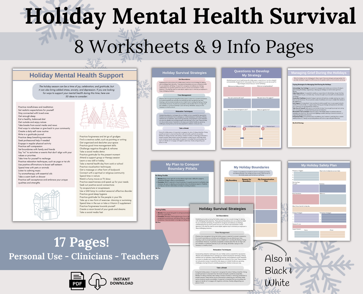 Holiday Mental Health Survival Worksheets: Navigate Seasonal Challenge ...