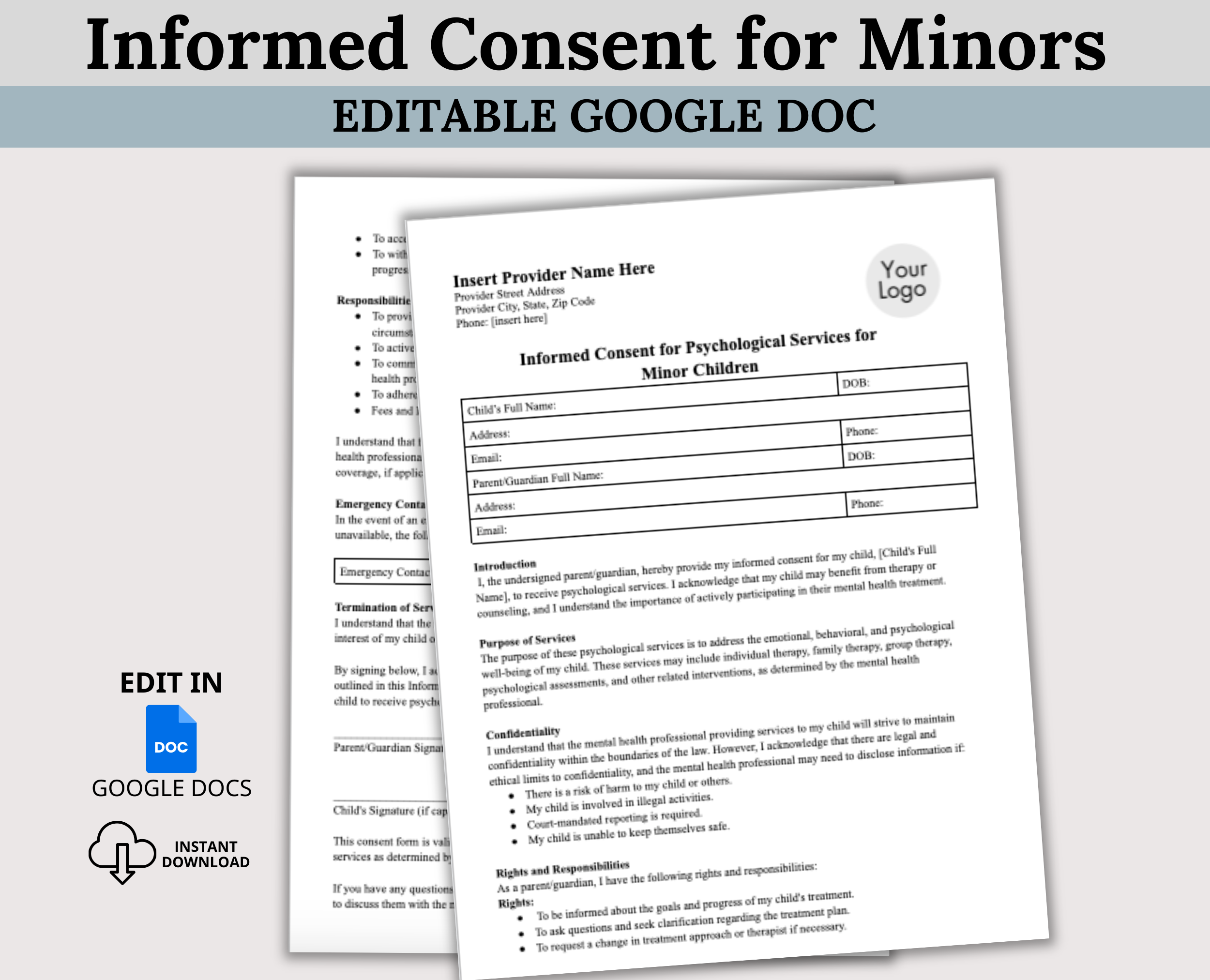Consent for Minor Children Mental Health Template – CCDigitalStudios