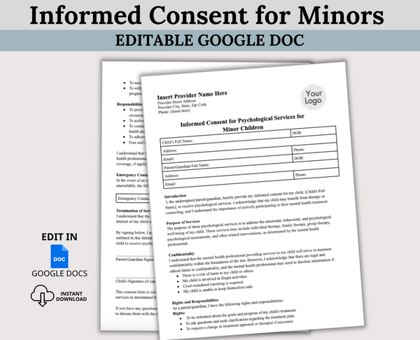 Consent for Minor Children Mental Health Template – CCDigitalStudios