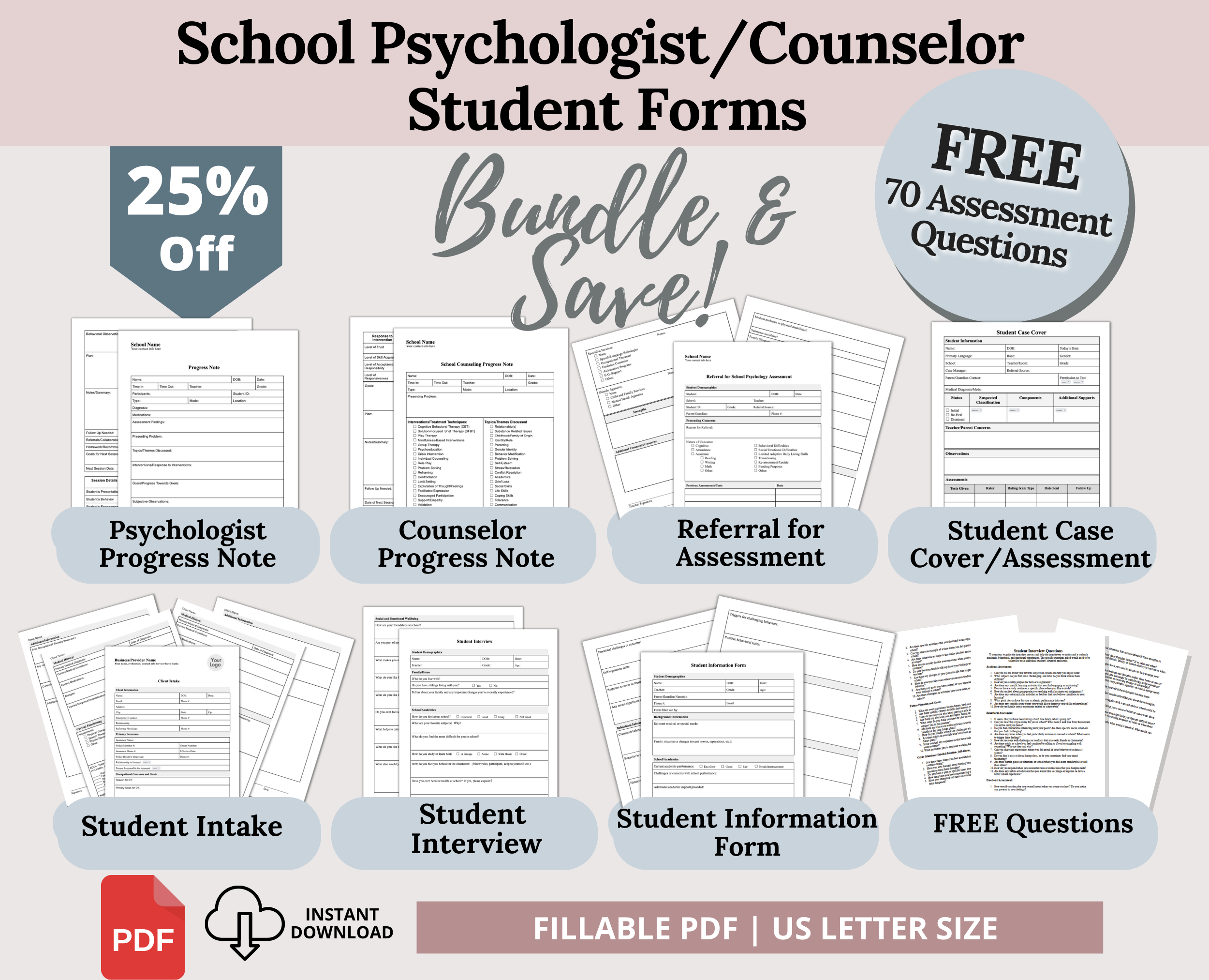 School Counselor BUNDLE, Fillable PDF – CCDigitalStudios