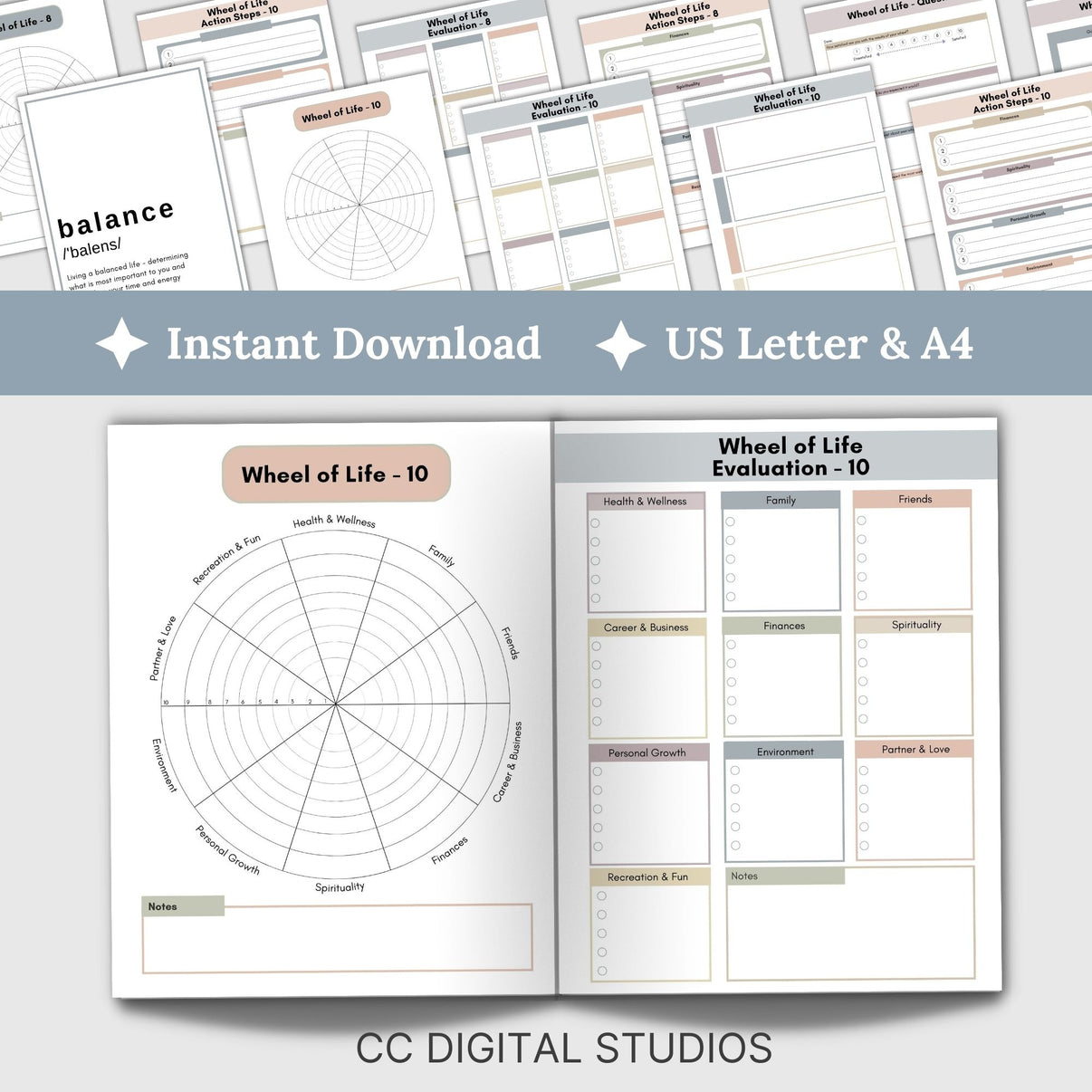 Wheel of Life Balance Therapy Worksheets: Self-Reflection and Growth T ...