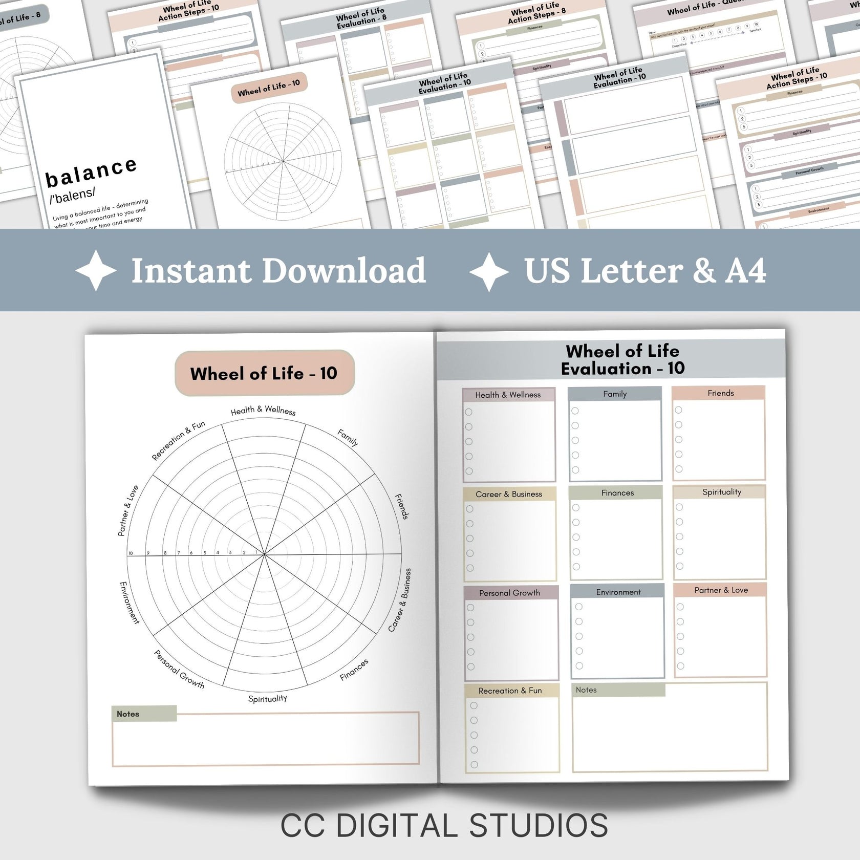 Wheel of Life Balance Therapy Worksheets: Self-Reflection and Growth T ...